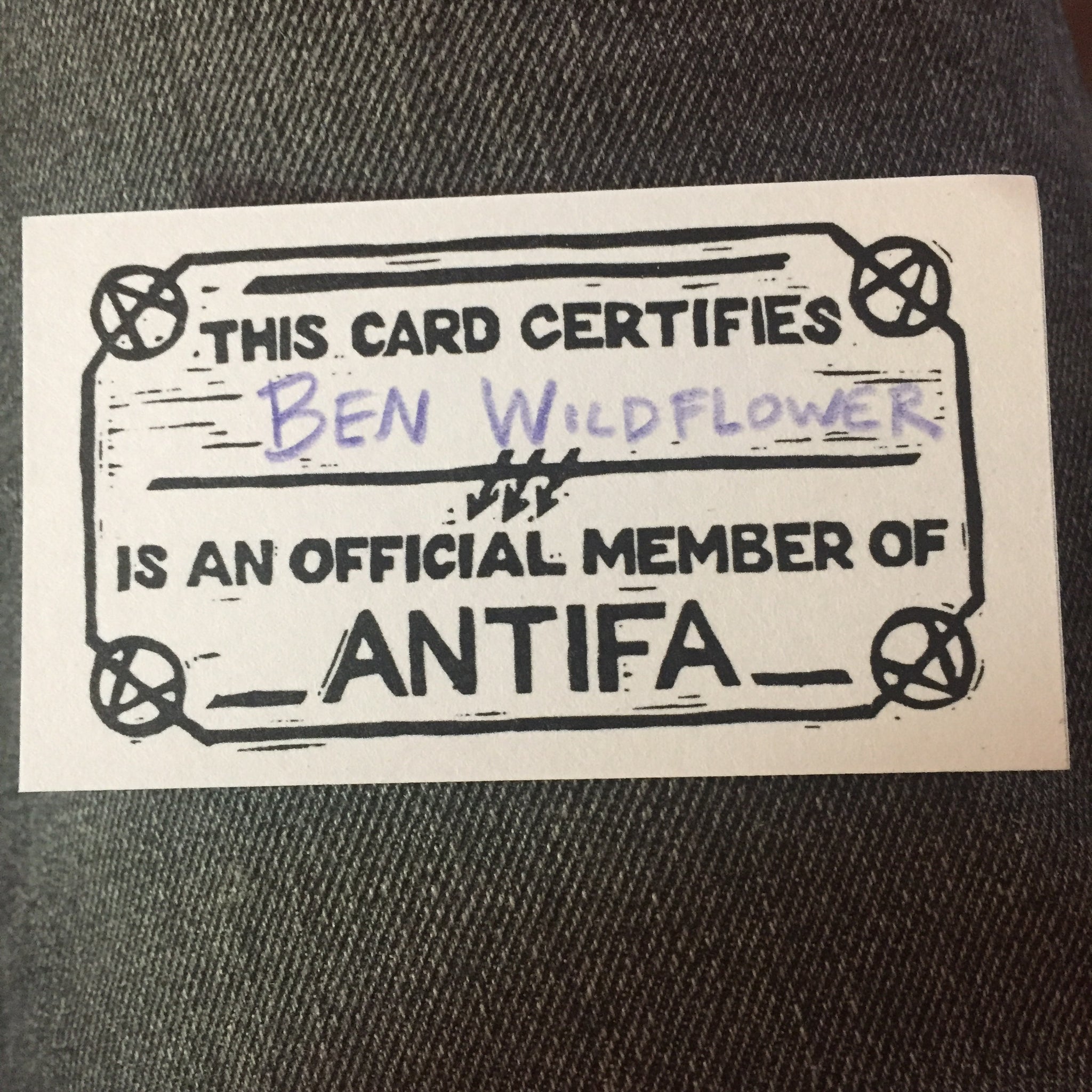 Official Antifa Membership Cards – Ben Wildflower